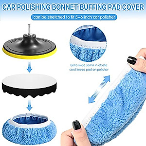 40 Pcs Car Polishing Kit Include 28 Pcs 5-6 Inch Microfiber Car Polishing Bonnet Pads 10 Pcs 6 Inch Wool Sponge Buffing and Foam Polish Pads Wax Buffer Polisher with Drill 2 Pcs Chenille Car Wash Mitt