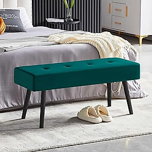 Homedot Bench for Entryway, Upholstered Dining Bench with No Arms Accent Bench Elegant Velvet Living Room Bench Tufted with Strong Metal Legs for Unisex
