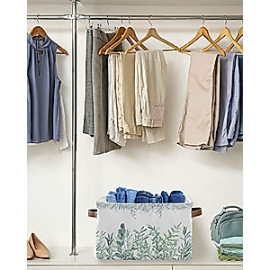 ARTtikke Storage Bins Clothes Organizer Sage Green Blue Leaves Spring Storage Cubes Bin with Handles,Foldable Storage Boxes for Closet,Storage Basket for Organizing Shelves 15x11x9.5 inch