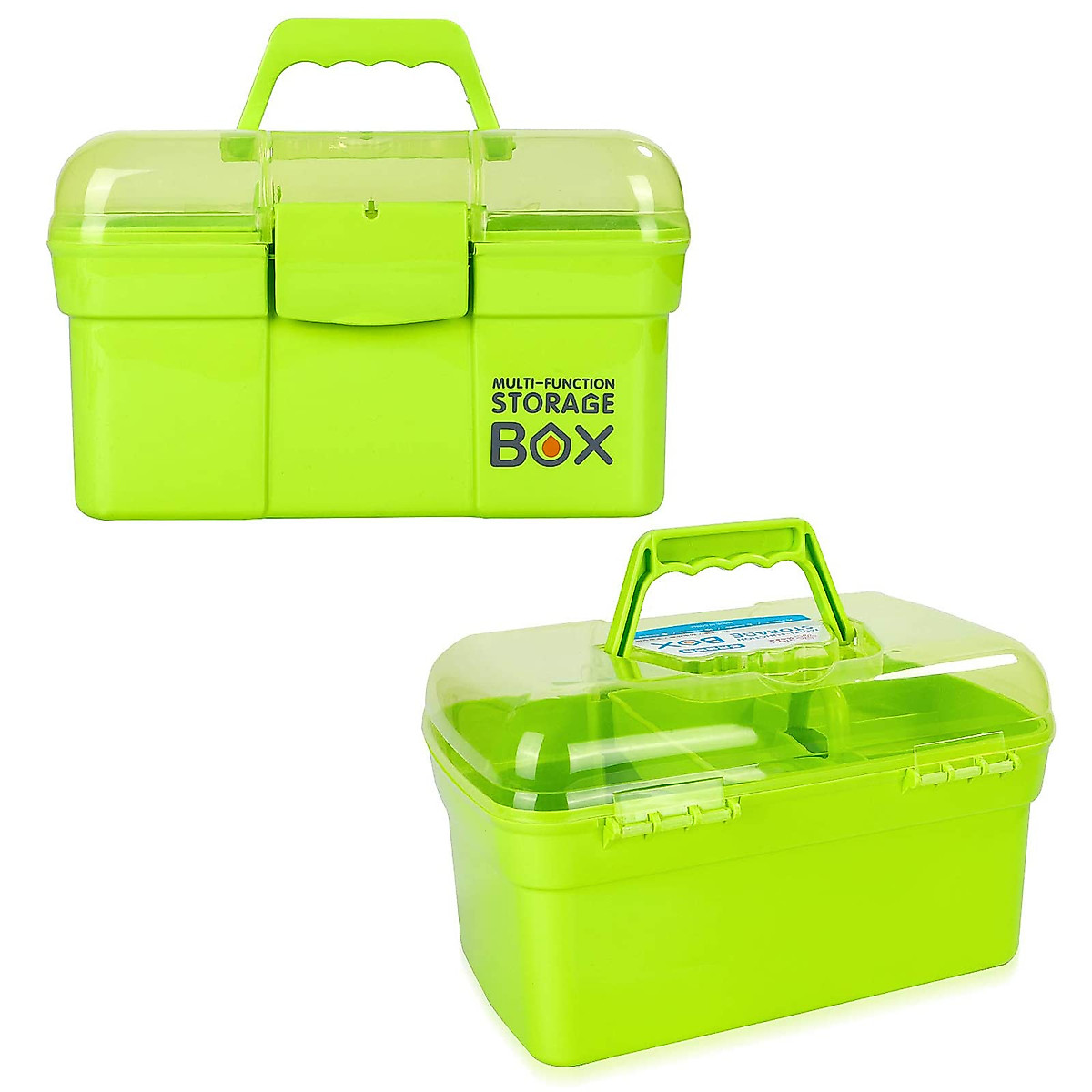 2 Packs 11” Plastic Storage Box Tool Box Sewing Box Organizer with Removable Tray, Multipurpose Portable Handled Storage Case for Art Craft and Cosmetic (Green) 