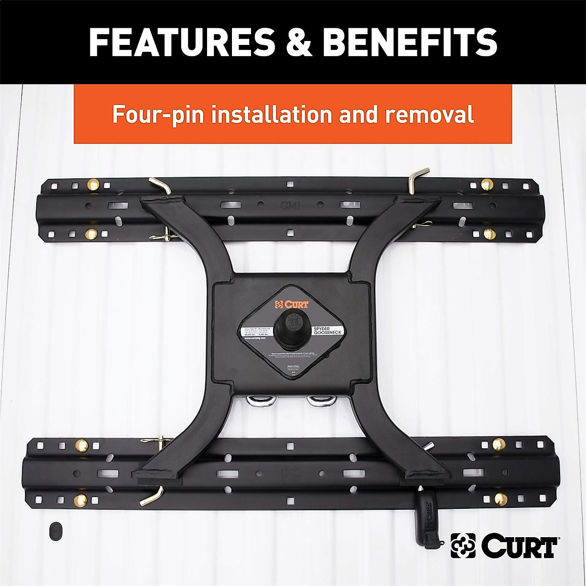 CURT 16085 Spyder 5th Wheel to Gooseneck Adapter Hitch, Fits Industry-Standard Rails, 25,000 lbs, 2-5/16-Inch Ball