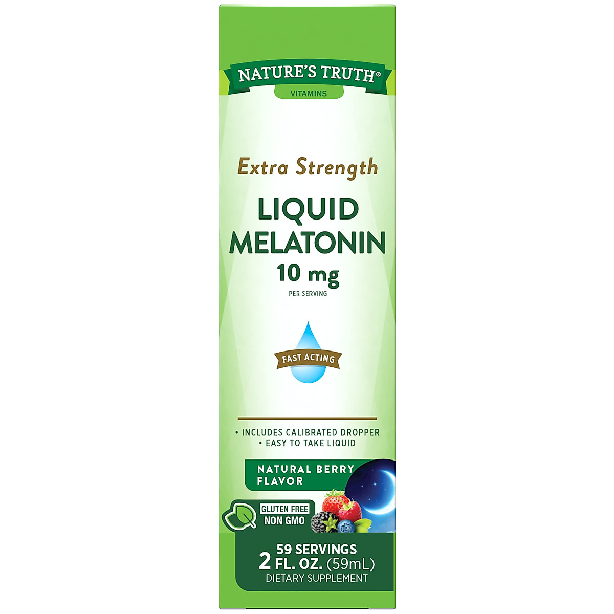 Liquid Melatonin Drops | 10 mg | 2 Fl oz Maximum Strength for Adults | Berry Flavor | Vegetarian, Non-GMO, Gluten Free | by Nature's Truth