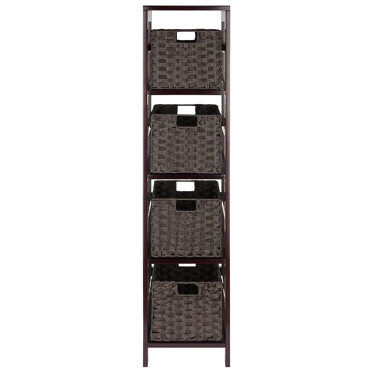 Winsome Wood Leo 5-Pc Storage Shelf with 4 Foldable Woven Baskets - Espresso and Chocolate