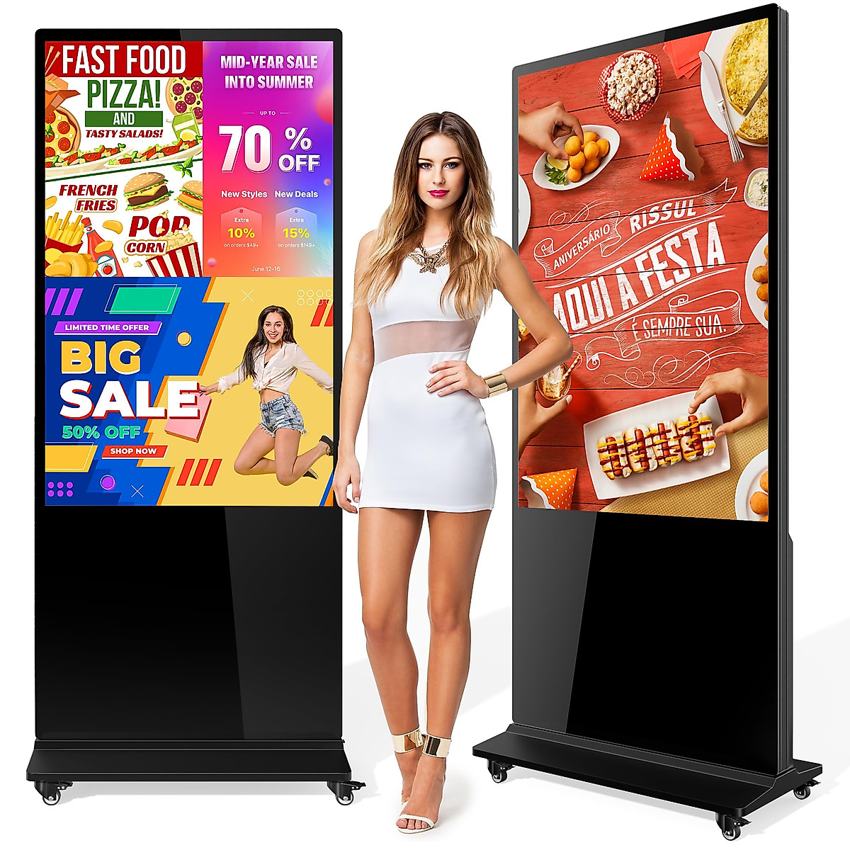 antfraer 55INCH Digital Signage Floor-Standing 4K Digital Signage Kiosk, Touch Screen Totem for Indoor LCD Advertising Display, Android 11.0 OS with WiFi & UHD Inputs Digital Signage Displays