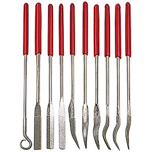 Yakamoz 10 Pcs Assorted Mini Diamond File Set Flat Needle Square Round Shape Rifler Files for Metal Jewelers Glass Wood Carving Craft Handy Curved Files Tool - 3x140mm