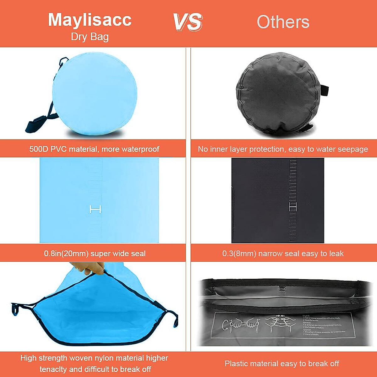 AIKSENT Dry Bag 20L waterproof bag with cellphone bag to Keep Gears dry for Kayaking, beach rafting, boating, hiking, Camping (Blue)