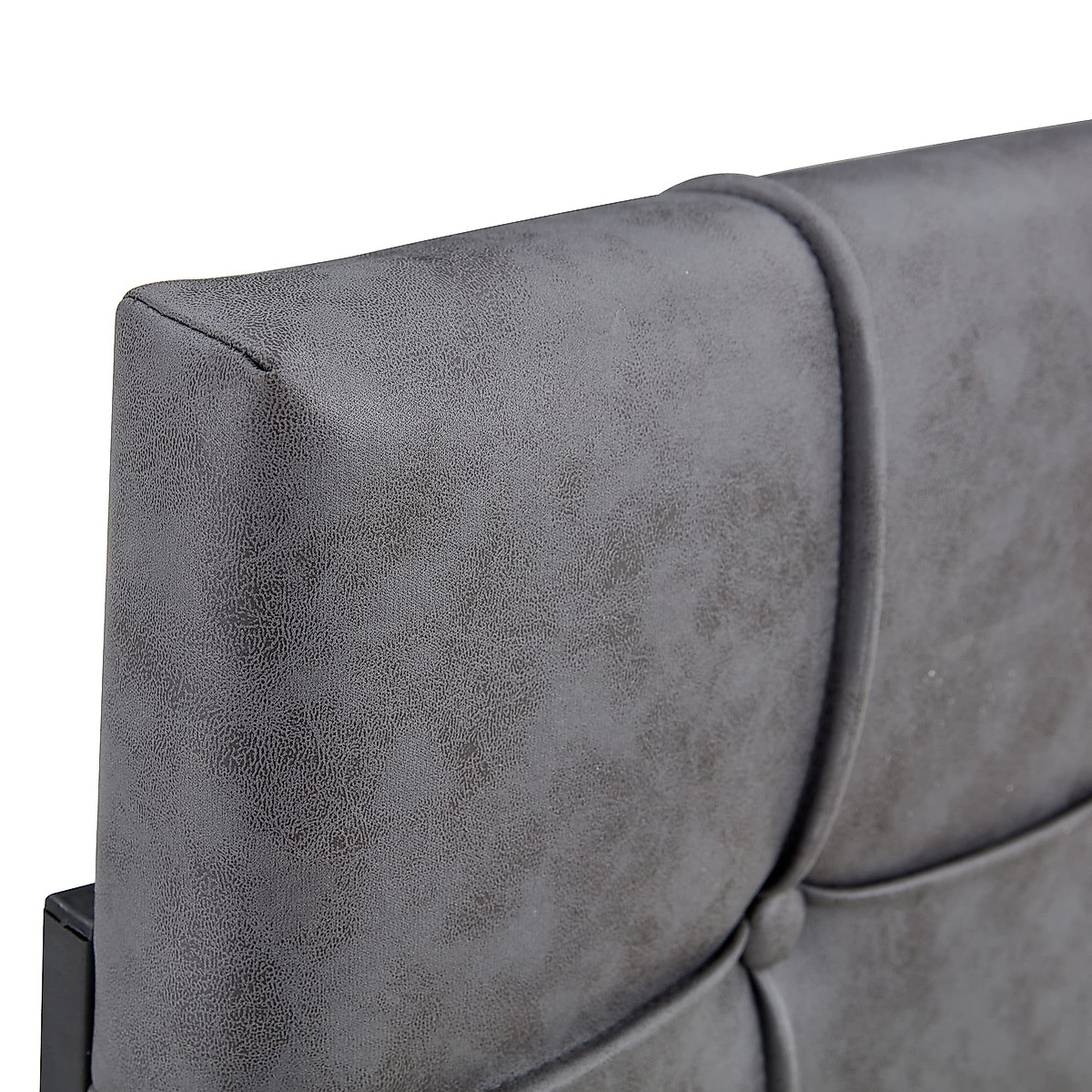 GINGVAT Queen Size Upholstered Platform Bed Frame with Lights and Height Adjustable Headboard, Fashion Square Stitched Button Tech Cloth, Modern Bedroom Furniture, Grey