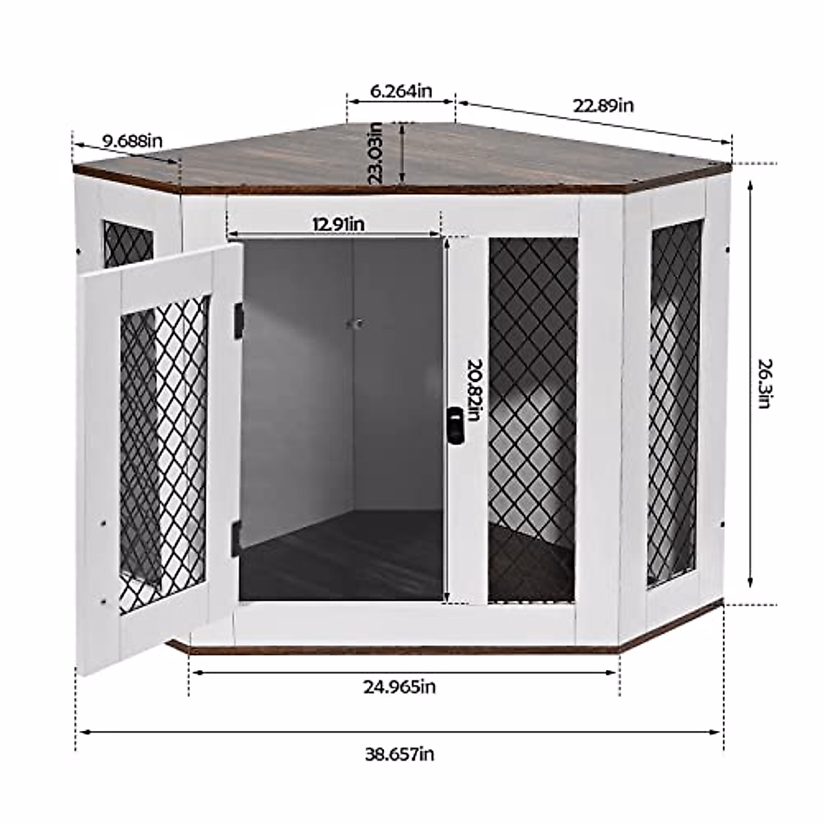 BOEASTER Corner Dog Crate Furniture, Wooden Dog Kennel End Table with Door Furniture Style Dog House Pet Crate Indoor Use for Small Medium Dogs (L38.65 x W23.03 x H26.3in)