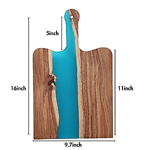 LAVAUK Acacia Wood & Epoxy cheese board | 16.5x10inch | Use as serving platter tray for charcuterie, appetizers, Snacks, dishes | Resin Cutting Board for fruits and vegetables | Turquoise