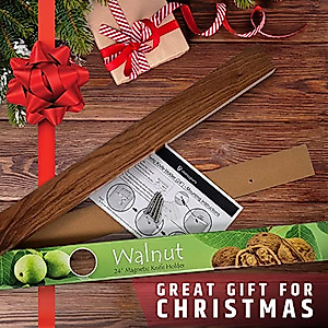 Premium 24 Inch (Large Size) Dark Walnut Wood Magnetic Knife Holder – Professional Wooden Magnetic Knife Strip - Space-Saving Knife Rack/Knife Bar With Powerful Magnetic Pull Force (Upgraded Version)