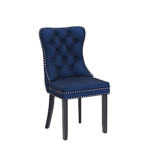 Kiztir Velvet Dining Chairs Set of 4, Upholstered Dining Chair with Nailhead Trim and Solid Wood Legs, Navy Luxury Wingback Dining Side Chair for Living Room, Bedroom, Kitchen