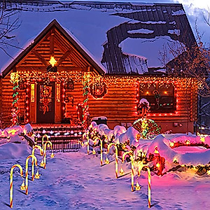 10pcs Christmas Candy Cane Lights 20” LED Christmas Candy Cane Pathway Marker Lights,Christmas Stakes Lights for Xmas Holiday Party Walkway Patio Garden Decor