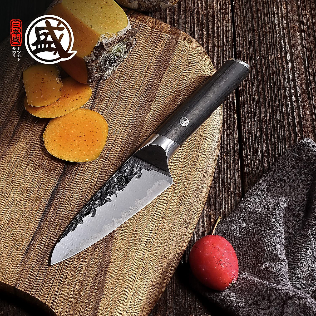 MITSUMOTO SAKARI 4.5 inch Japanese Hand Forged Paring Knife, High Carbon Steel Kitchen Vegetable Knife, Super Sharp Small Kitchen Fruit Knife (Pakkawood Handle)