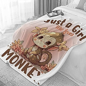 Monkey Blanket Gifts for Girl Woman Flannel Fleece Just A Girl Who Loves Monkeys Blankets Gift for Family Friend Kids Adult Couch Bedroom Birthdays 30X40 in for Pets