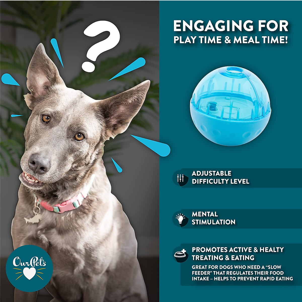 Our Pets Smarter Toys IQ Treat Ball - Colors Mary Vary - 4" - for Larger Dogs