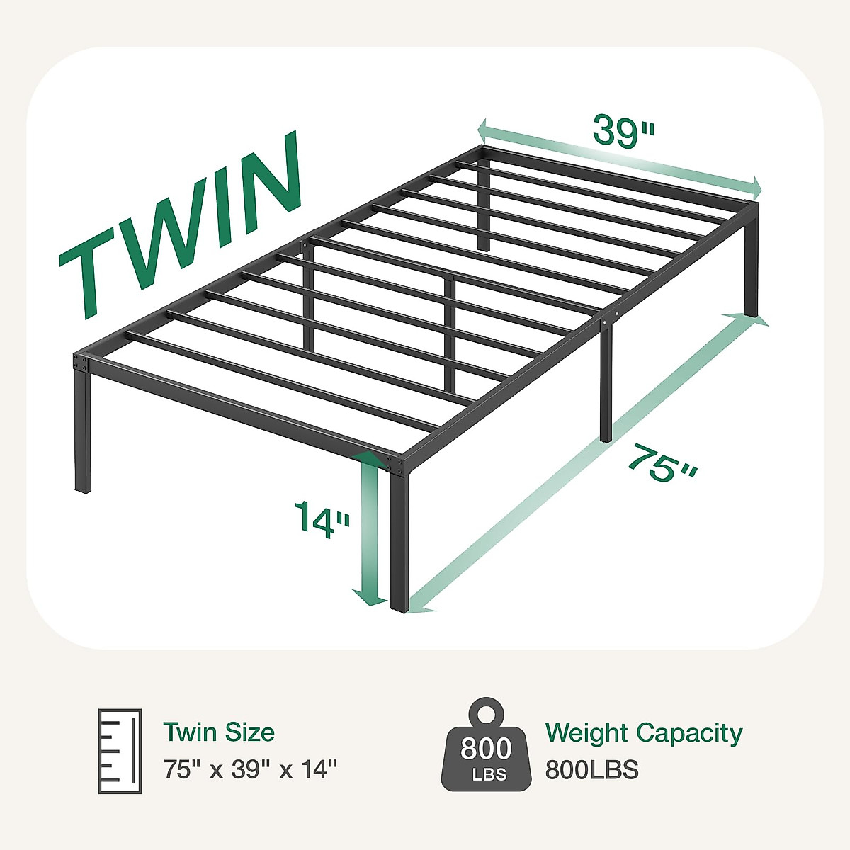 Novilla Twin Bed Frames, 14 Inch Metal Platform Bed Frame Twin Size with Storage Space Under Bed Frames, Heavy Duty Steel Slat Support, No Box Spring Needed, Easy Assembly