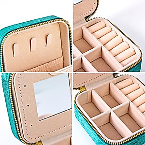 Fixwal Travel Jewelry Case with Mirror, Small Jewelry Organizer Box Plush Velvet for Women Girls Rings Earrings Necklaces Bracelet - Green