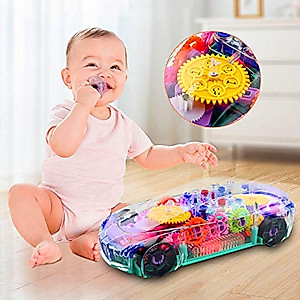New Concept Transparent Mechanical Gear Toy Musical Car,Early Educational Learning Race Cars,Baby Car Toy with Automatic Steering,Universal Driving Color Lights Flashing Electric Toddler Car