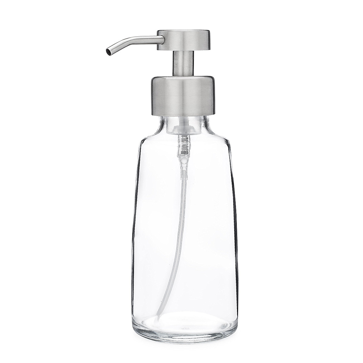 Rail19 Coastal Glass Foaming Soap Dispenser with Metal Pump - for Kitchen and Bathroom Countertop, 8oz (Stainless)