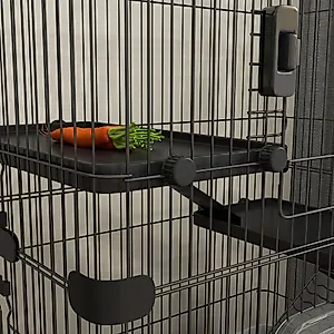 PawHut 4-Level Small Animal Cage Rabbit Hutch with Wheels, Removable Tray, Platform, Playpen and Ramp for Bunny, Chinchillas, Ferret, Black