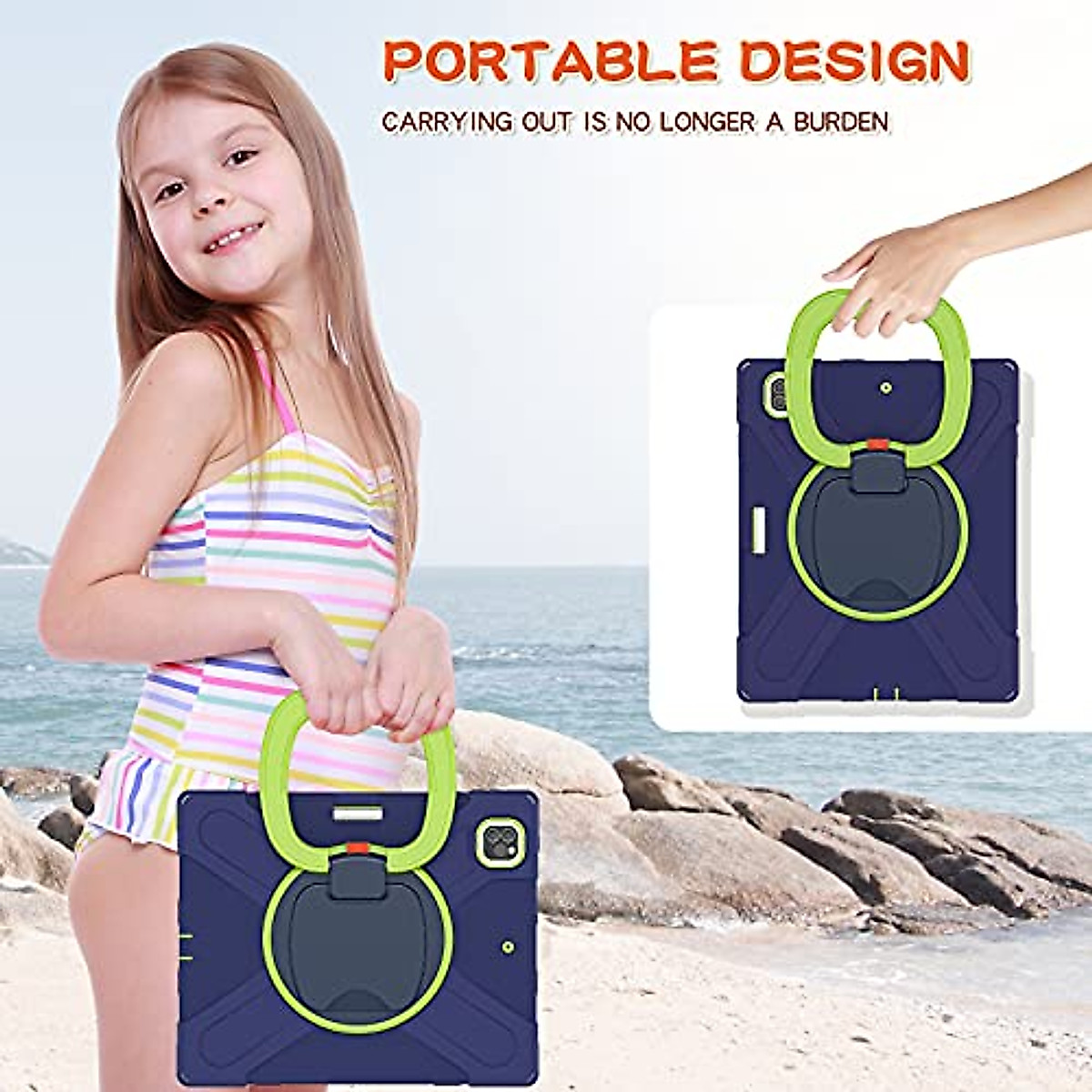 SCSVPN iPad Pro 12.9 Case 4th/3rd Generation, Full Heavy Duty Shockproof Protective Cover for iPad Pro 12.9 inch 2020/2018 with Pencil Holder - 360 Rotating Stand - Handle/Shoulder Strap, Navy Green