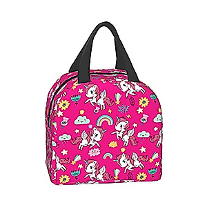 Unicorn Insulated Lunch Bag with Front Pocket,Reusable Cooler Tote with Zipper for Men & Women
