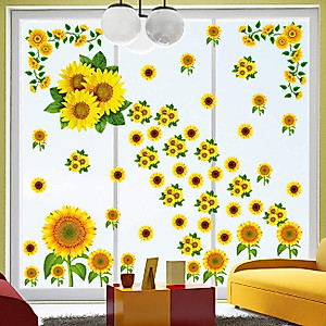 Sunflower Wall Sticker Yellow Daisy Flowers Wall Decals 3D Floral Decals DIY Removable Sunflower Green Leaves Wall Art Decor for Kids Room Living Room Bedroom Nursery Stickers Decoration