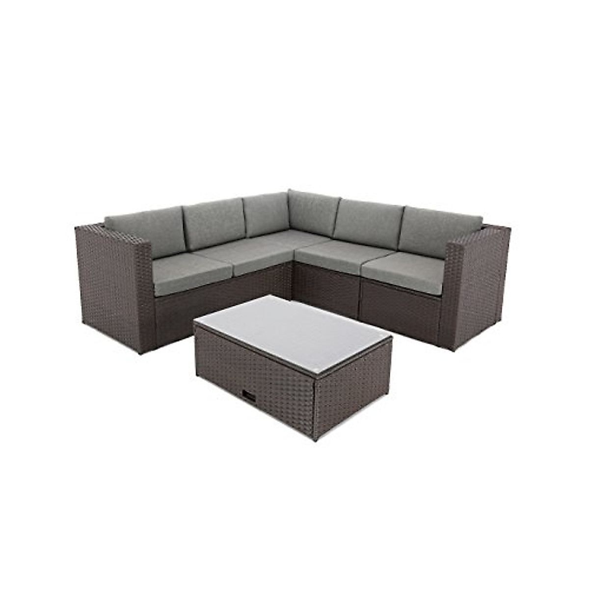 Baner Garden (K35-CH 4 Pieces Outdoor Furniture Complete Patio Cushion Wicker Rattan Garden Corner Sofa Couch Set, Chocolate