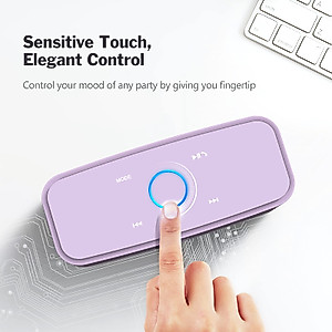 DOSS Bluetooth Speaker, SoundBox Touch Portable Wireless Bluetooth Speaker with 12W HD Sound & Bass, IPX5 Waterproof, 20H Playtime, Touchpad Control, H&sfree, Speaker for Home,Outdoor,Travel Purple