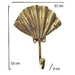 Brass Sea Shell Wall Mount Hooks Set of 2 Pieces Sculpture Unique A Excellent Item for Home | Office | Restaurant Decorative Item Statue Coat Hook by INDIAART12, Height - 13 cm