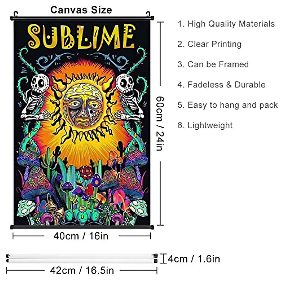 SAUSN Sublime Trippy Hippie Sun Wall Hanging Scroll Poster 16'' X 24'' Decor Artwork Painting Wall Art Print For Living Room Bedroom Home Fans Gift, 16''x24''
