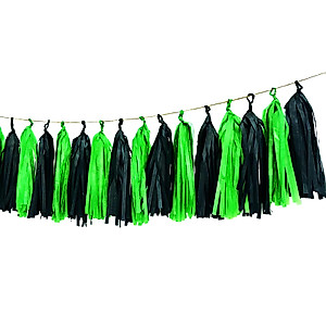 Capesaro Black Green Tassel Garland,Tissue Tassel Banner for Party Decorations,Pack of 20