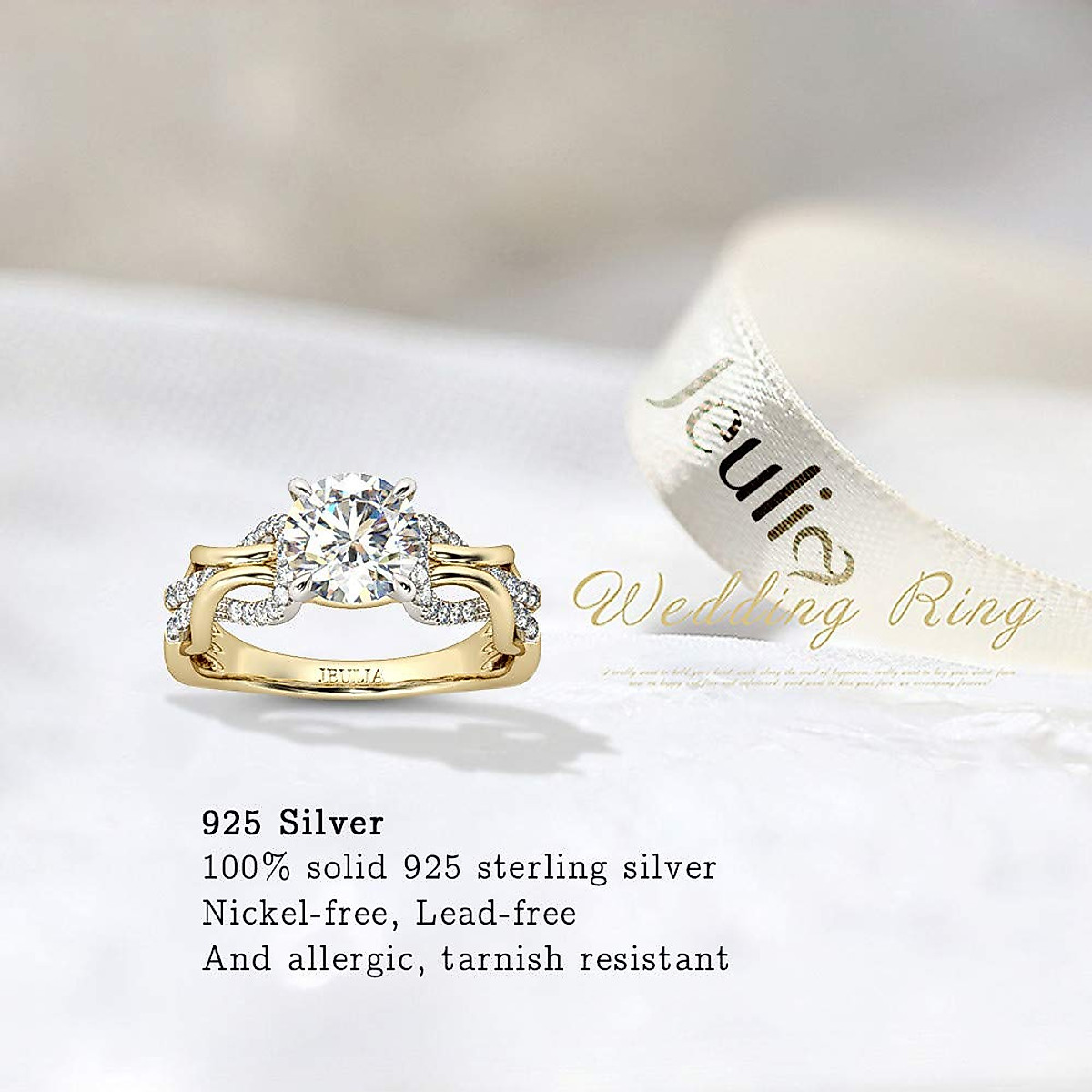 Jeulia 3.5 Carat Intertwined Ring for Women 14k Gold Plated Two Tone Round Cut 925 Sterling Silver Ring Anniversary Promise Band Eternity Rings for Her (Gold, 7)