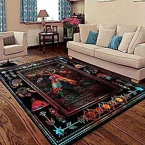 GEEMBI Area Rug-Native Feather Color Feather Native American Rug THH2589R, 5x8 ft. Fluffy Carpets for Bedroom Shaggy Floor Modern Rug Home Decor Mats Native Room Decor