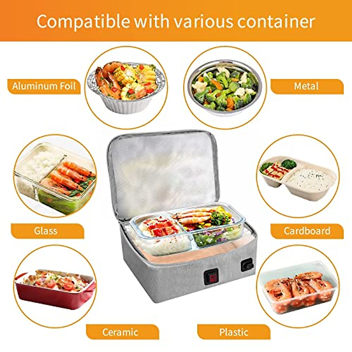 Langtaojin Portable Oven 12V,Food Warmer For Truckers,Car Heated Lunch Box Portable Personal Microwave For Road Trip/Office Work/Picnic/Camping/Family gathering Gray