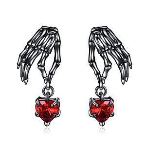 Skull Earrings Sterling Silver Skeleton Hand Drop Earrings Gothic Skull Valentine's Day Jewelry Gifts for Women