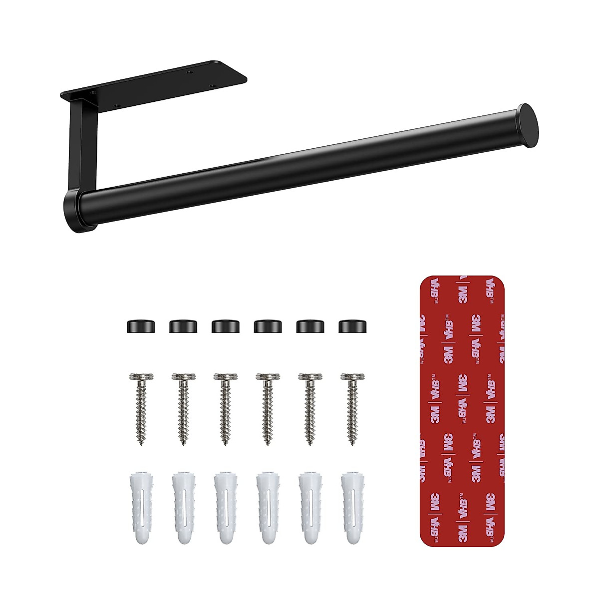 LOKTAR Black Paper Towel Holder, Very High Bond Self Adhesive or Drilling Paper Towel Rack, Under Cabinet Paper Towel Holder Wall Mount for Kitchen, Bathroom, Sink, 13 Inch