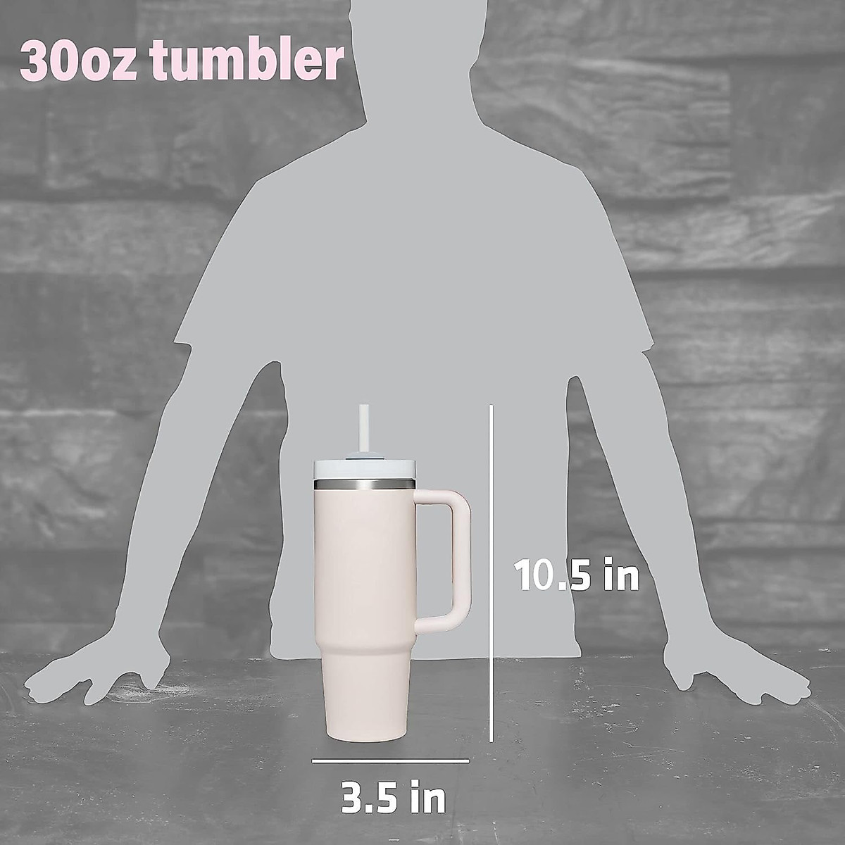 YOUEXPERT 30 oz Tumbler with Handle and Straw, Insulated Tumblers with Lid and Straw, 30 oz Cup Stainless Steel Water Bottle Outdoor Sports Travel Tumblers- rose quartz