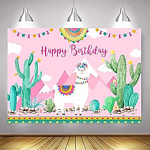 Mocsicka Llama Birthday Backdrop Mexican Cactus Alpaca Birthday Background oh La Llama A Whole Llama Fun Birthday Party Decoration (Pink, 7x5ft (82x60 inch))