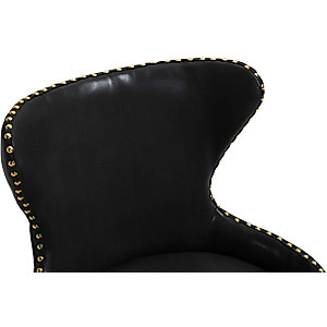 Meridian Furniture 167Black Hendrix Collection Modern Contemporary Vegan Leather Upholstered Swivel Adjustable Office Chair with Button Tufting and Gold Base, Black, 21.5" W x 24" D x 30.3"-32.6" H