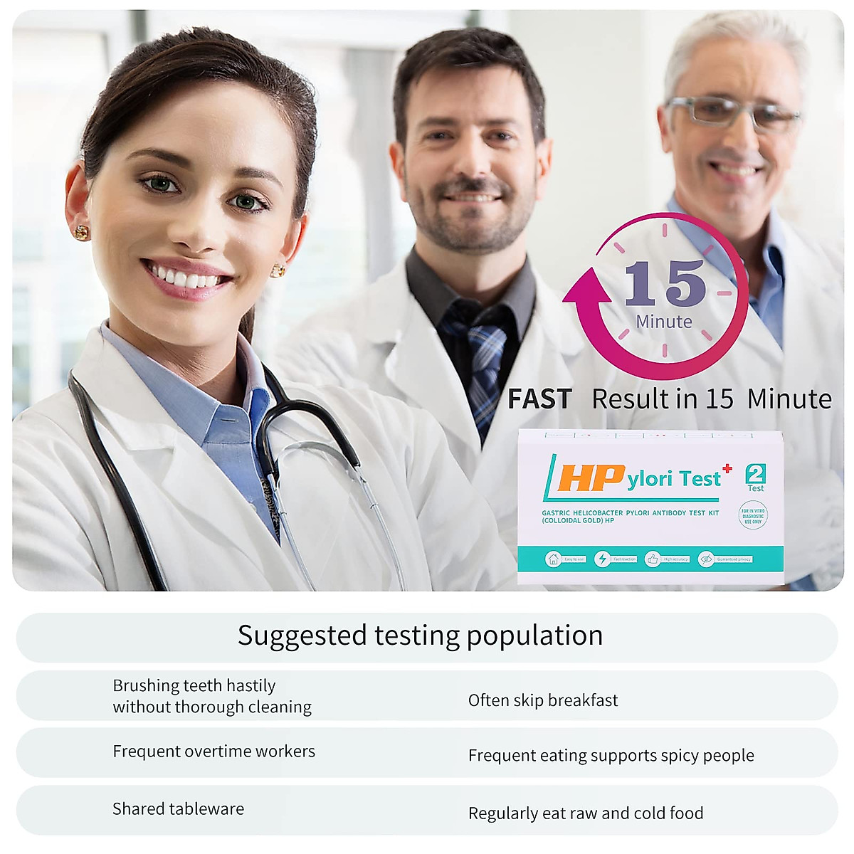 H. Pylori，Helicobacter Pylori Detection kit, 10-15 Minutes of Quick Home Testing, The Result is Highly Accurate, Easy to use and Read,Pack of 1