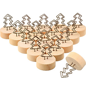 50 Pcs Christmas Wood Place Card Holders Wooden Base with Christmas Tree Rustic Iron Wire Clip Wooden Table Memo Photo Picture Number Sign Stands Holder for Party Xmas Wedding Table Decor