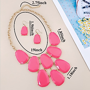 Firstmeet Statement Bubble Chunky Pendant Necklace with Earrings(XL-1123-Hot Pink)