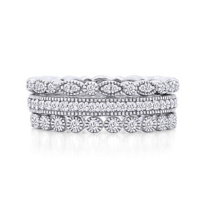 AFFY Womens Anniversary Eternity Bands 3 Stackable Rings Cubic Zirconia Engagement Bridal Milgrain Marquise Infinity Ring 14K White Gold Plated 925 Sterling Silver Ring Sets Size-8.5