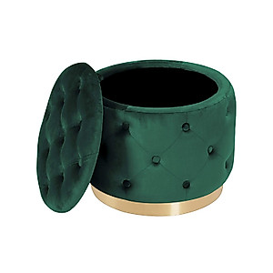 DEERUN Modern Velvet Tufted Button Upholstered Round Storage Ottoman Foot Rest Stool, Vanity Stool, Green