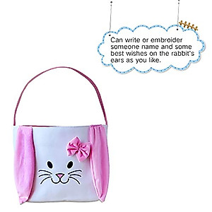 Poptrend Easter Basket Bags,Bunny Easter Bucket，Easter Eggs/Gift Baskets for Kids,Bunny Tote Bag Bucket for Easter Eggs,Toys, Candy,Gifts (Pink)