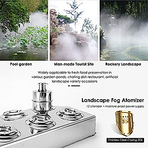 TOPQSC Mist Maker Fogger Humidifier for Gardening and Pond Use,12 Head Stainless Steel Ultrasonic Mist Humidifier