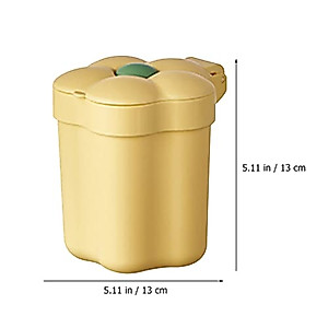 STOBOK Desktop Trash Can Mini Cute Waste Paper Basket with Lid Cartoon Flower Design Garbage Container Bin for Home Office Bedroom Nursery Room Yellow
