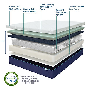 Sleep Innovations Shiloh Hybrid 12 Inch Cooling Gel Memory Foam and Innerspring Coil Mattress, Full Size, Bed in a Box, Cradling Medium Support