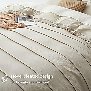 Oli Anderson Beige Duvet Cover King Size - Pleated King Duvet Cover, 3PCS Soft and Breathable Textured Bedding Set with Zipper Closure(Beige,104"x90")